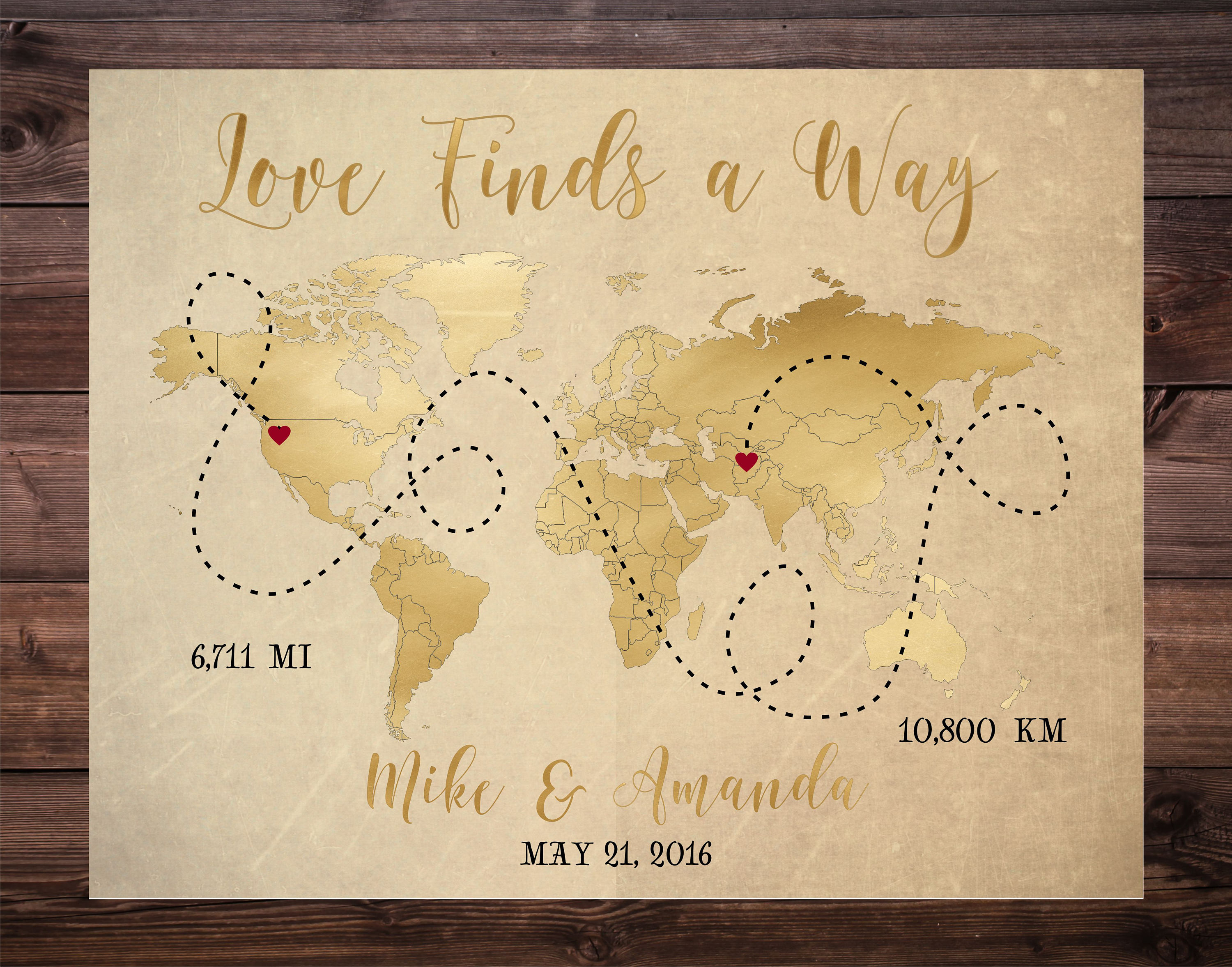 Long Distance Relationship Map, World Map, Deployment Gift ...
