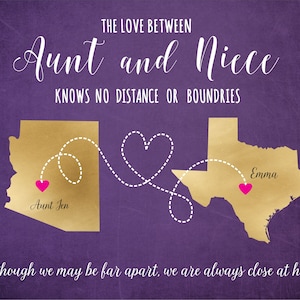 Gift for Aunt, Mother's Day Gift for Aunt, Long Distance Map ...