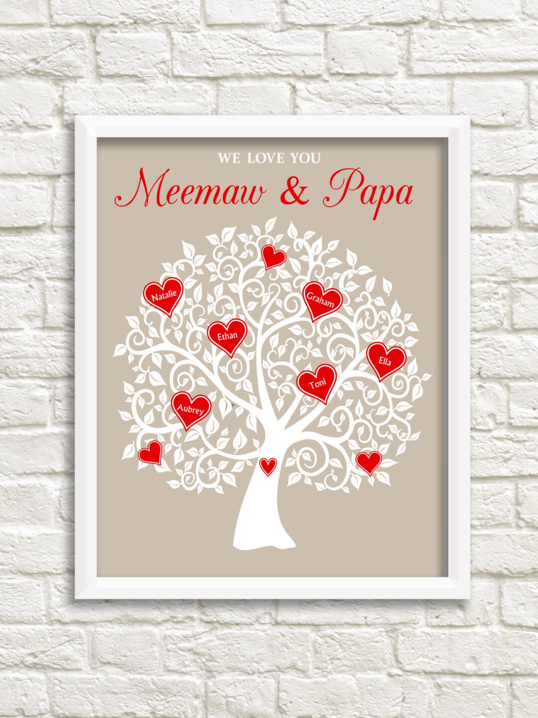 Meemaw and Papa Heart Family Tree, Gift for Meemaw & Papa ...