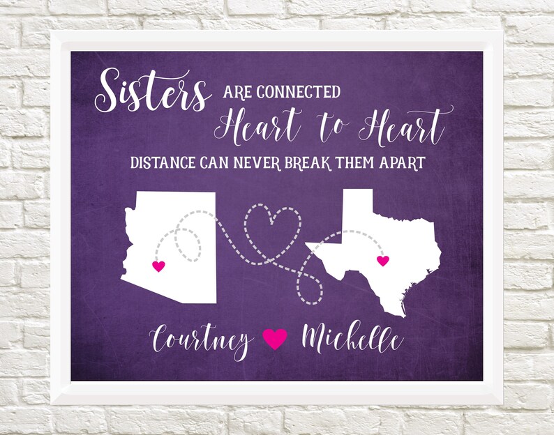 Gift for Sister, Long Distance Sister Map, Sister Moving Away, Going to ...