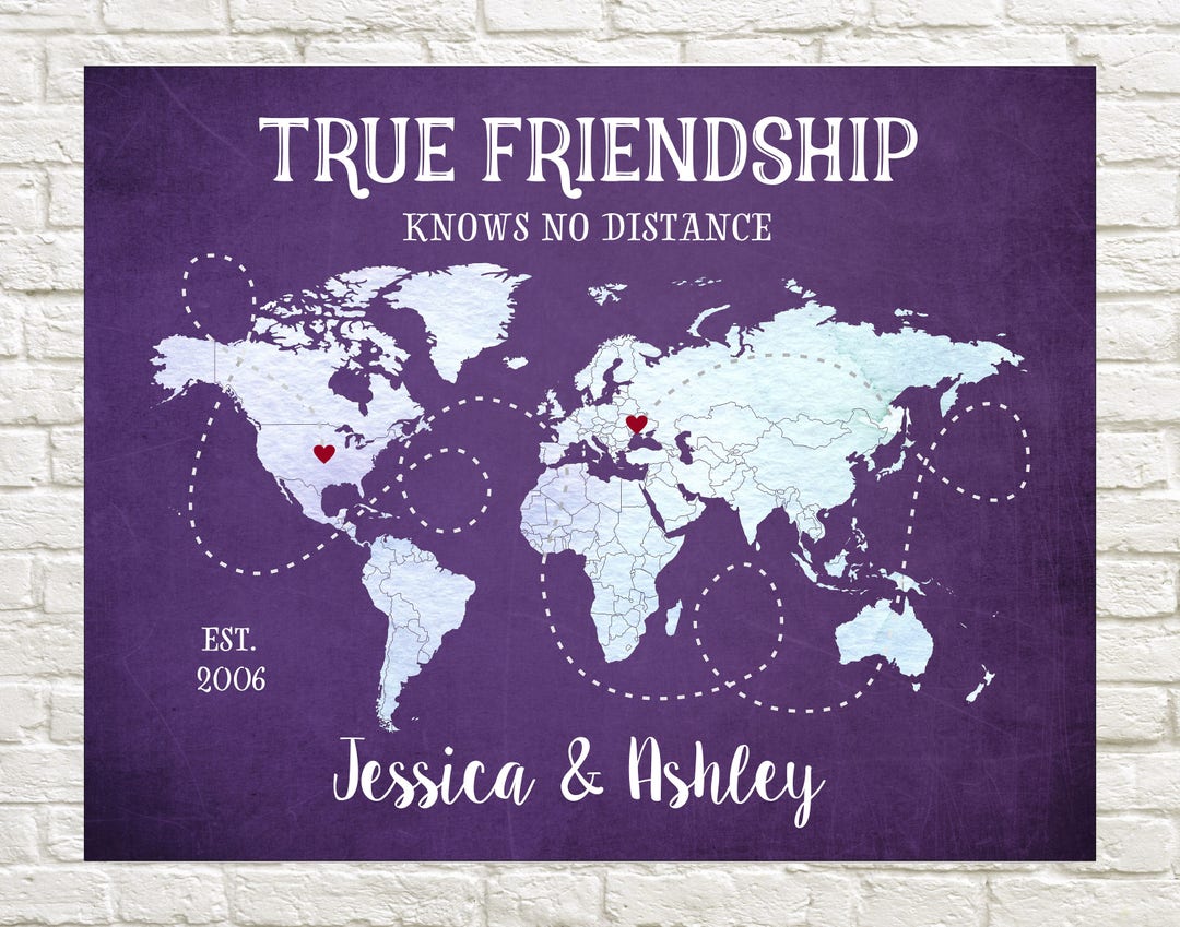 Best Friend Map, Long Distance Friendship Map, Friends Moving Away ...