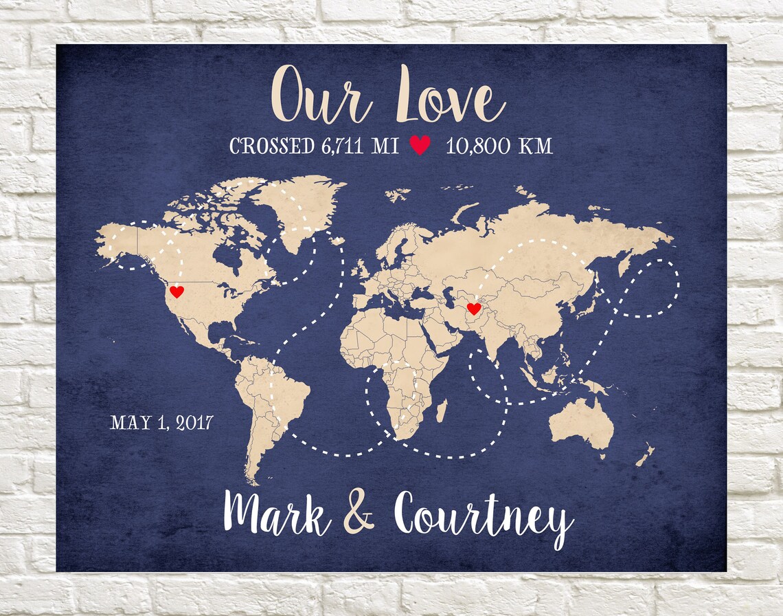 Long Distance Relationship Map World Map Deployment Gift - Etsy