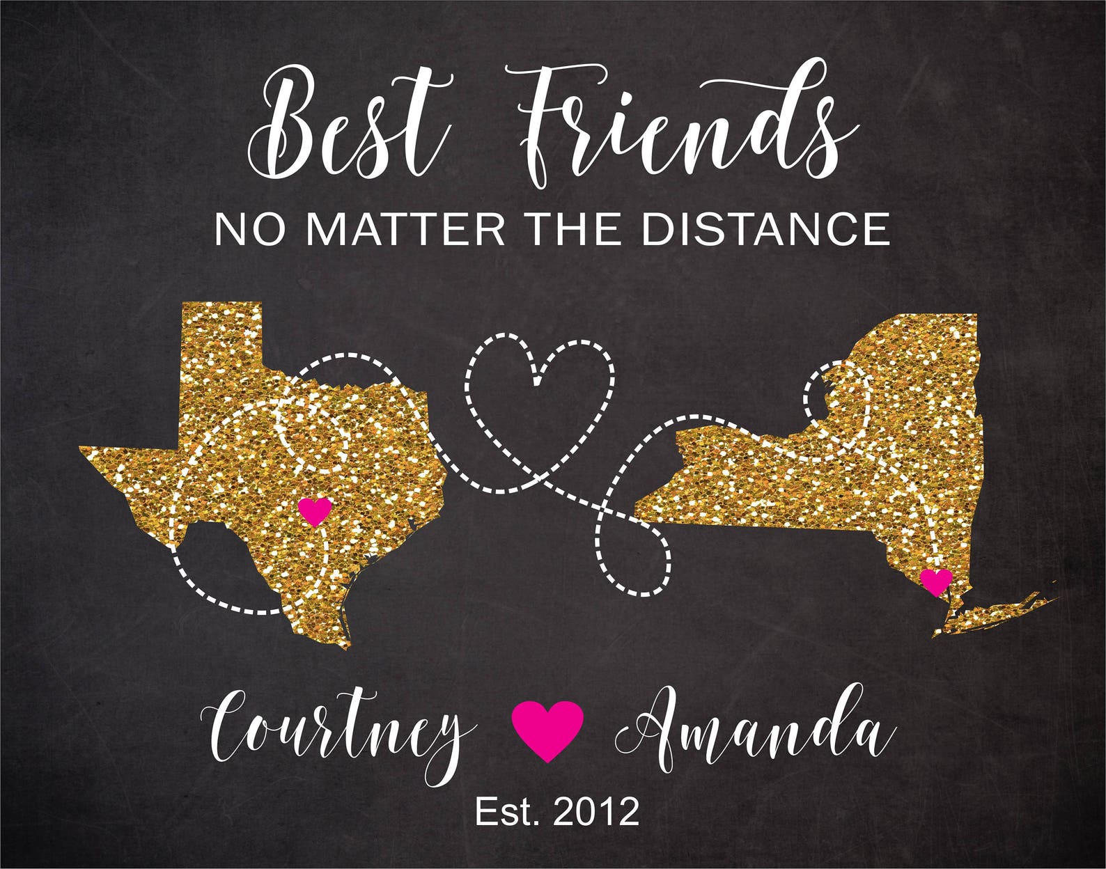 Best Friend Map Long Distance Friendship Map Friends Moving - Etsy