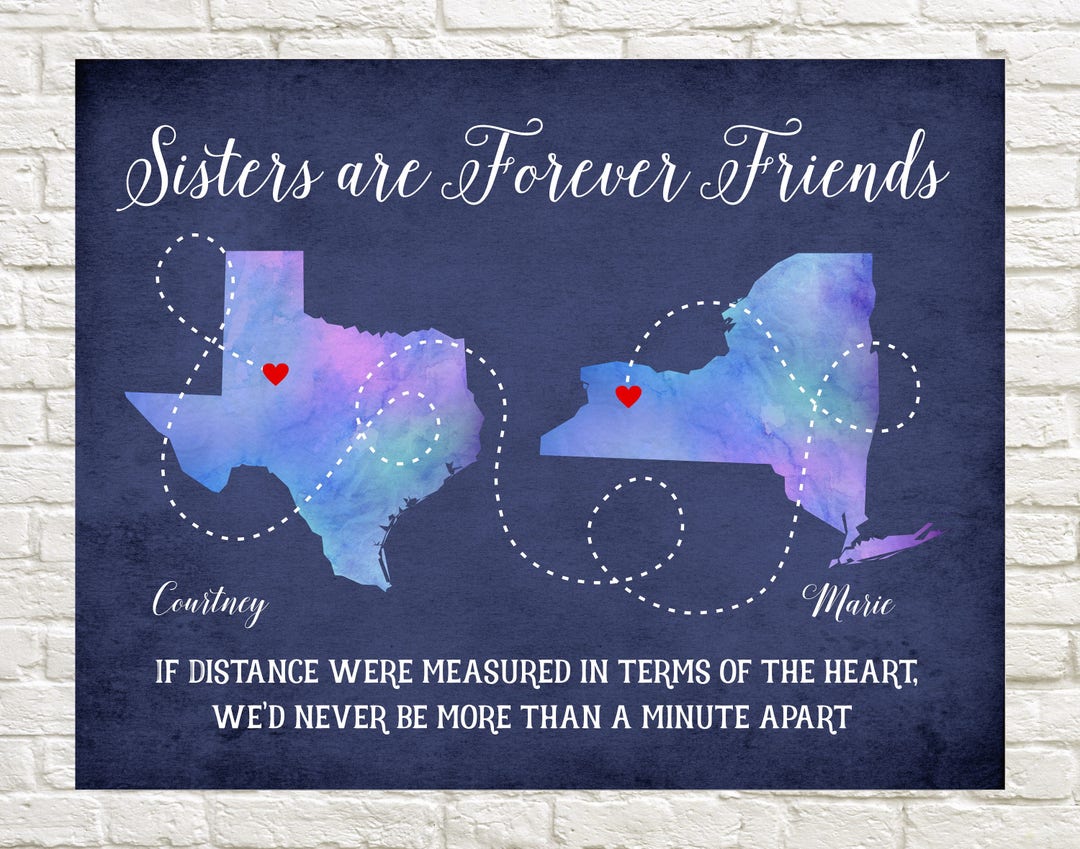Sister Map, Long Distance Map, Sisters Are Forever Friends, Sister Gift ...