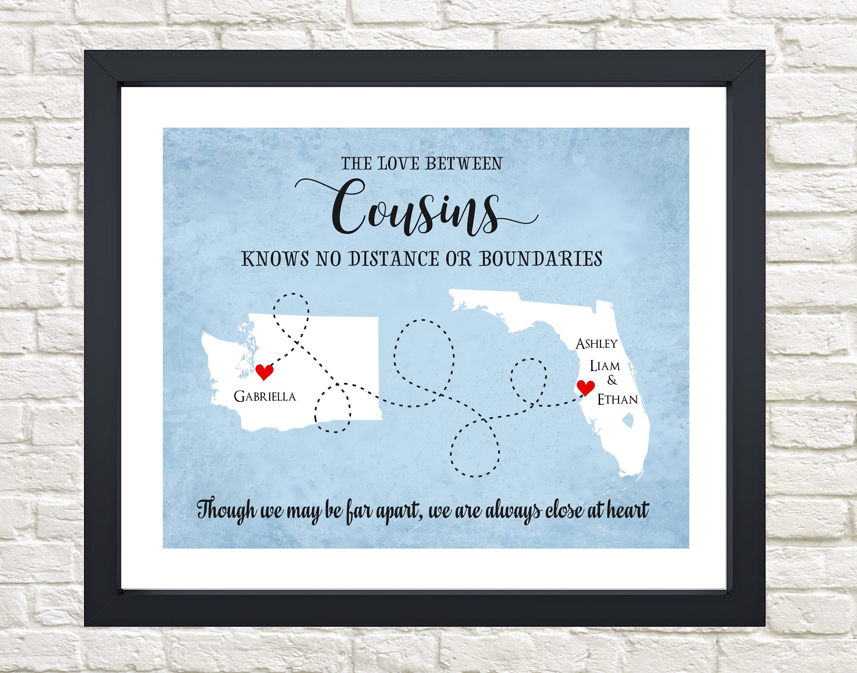 Gift for Cousin Christmas Gift Long Distance Cousin Map | Etsy