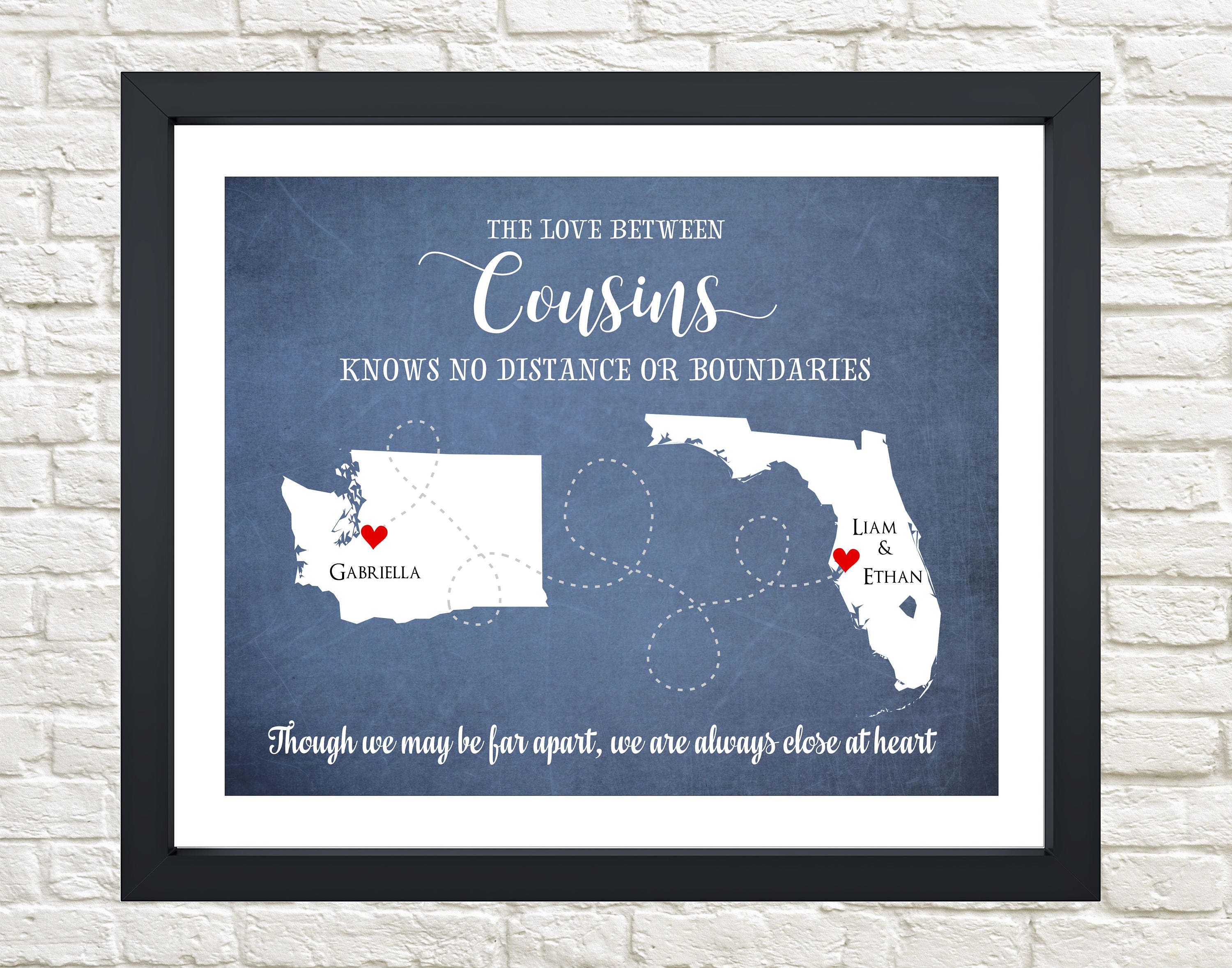 Gift for Cousin Christmas Gift Long Distance Cousin Map | Etsy