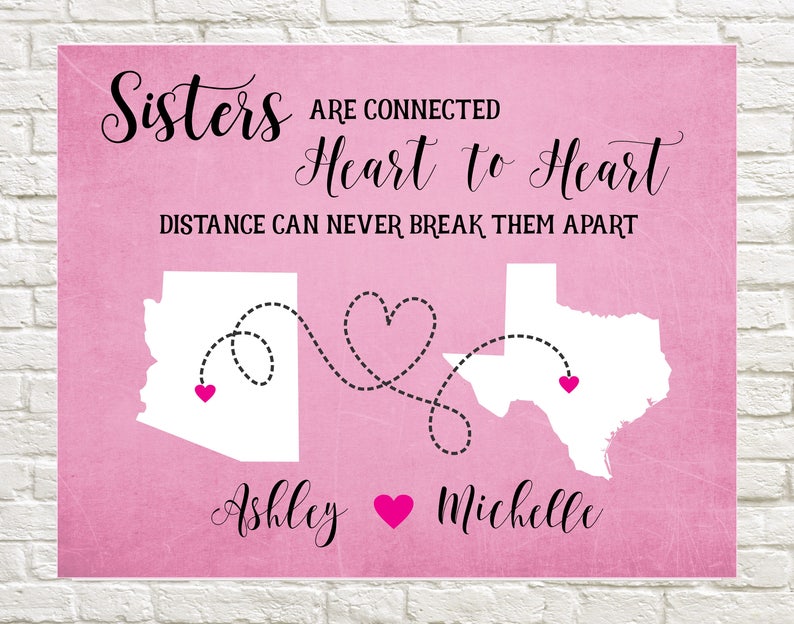 Gift for Sister, Long Distance Sister Map, Sister Moving Away, Going to ...