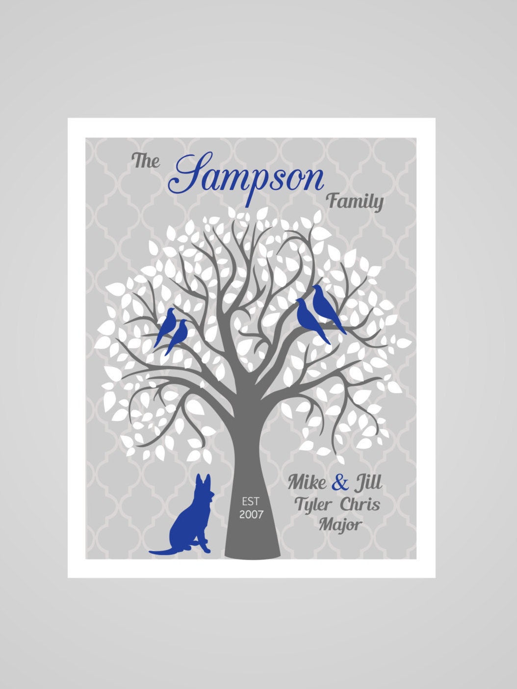 Personalized Family Tree including Children and Pets Family | Etsy