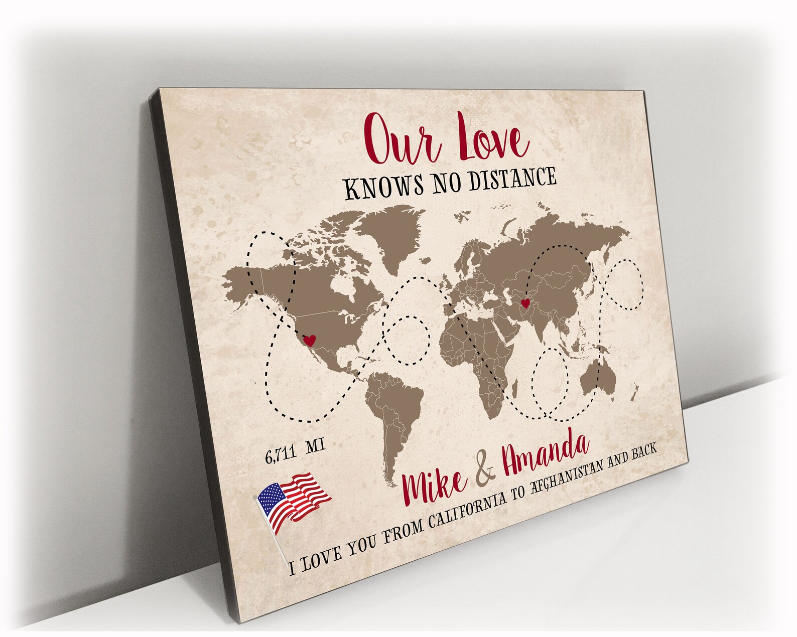 Long Distance Relationship Map, World Map, Deployment Gift ...