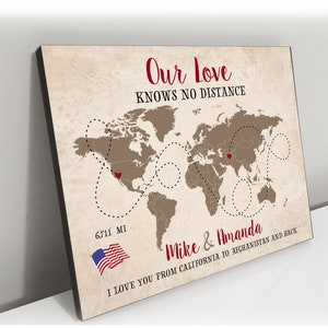 Long Distance Relationship Map, World Map, Deployment Gift ...