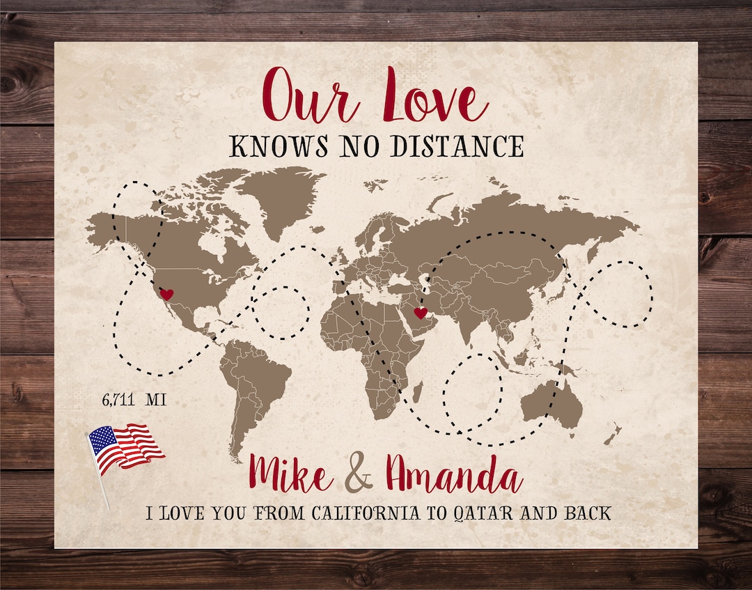 Long Distance Relationship Map, World Map, Deployment Gift ...