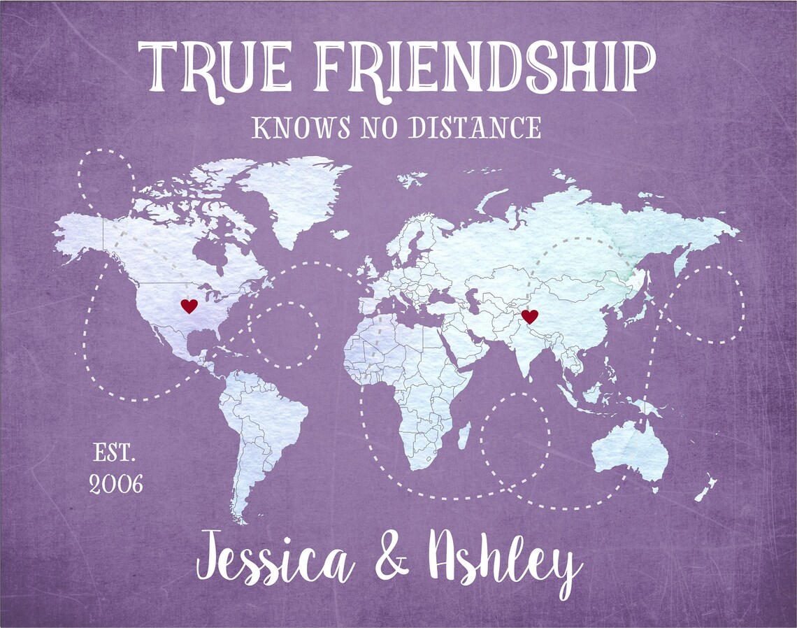 Best Friend Map Long Distance Friendship Map Friends Moving - Etsy