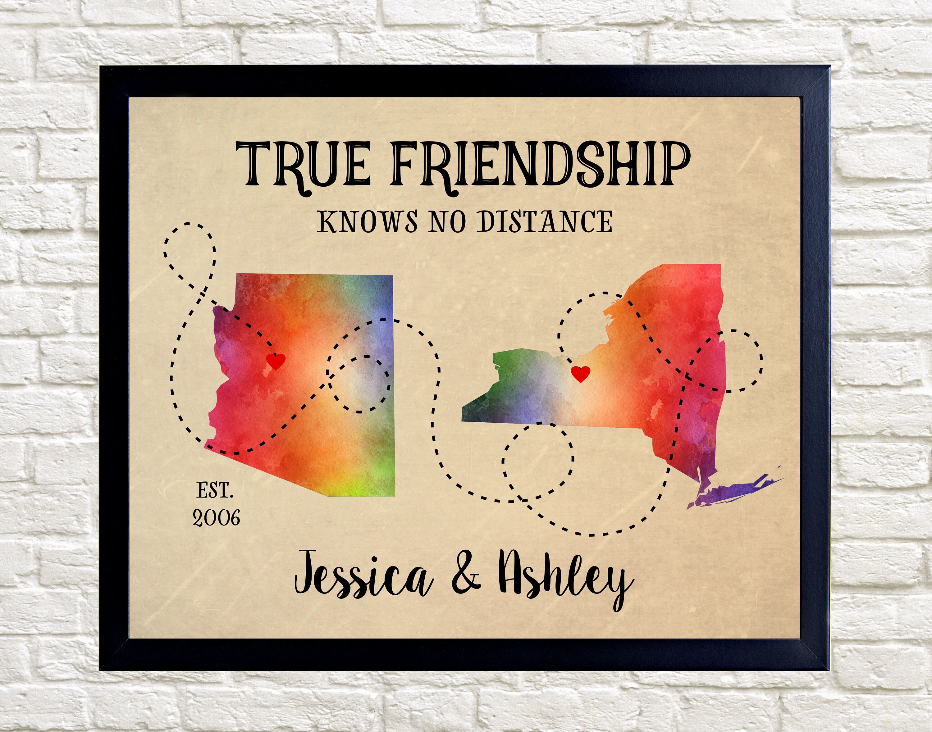 Gift for Friend Best Friends Long Distance Map Long Distance - Etsy