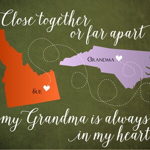 Gift for Grandma, Grandma Long Distance Map, Personalized Grandma Gift ...