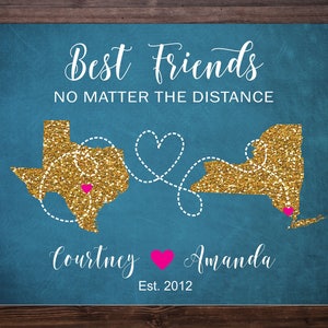 Best Friend Map, Long Distance Friendship Map, Friends Moving Away ...