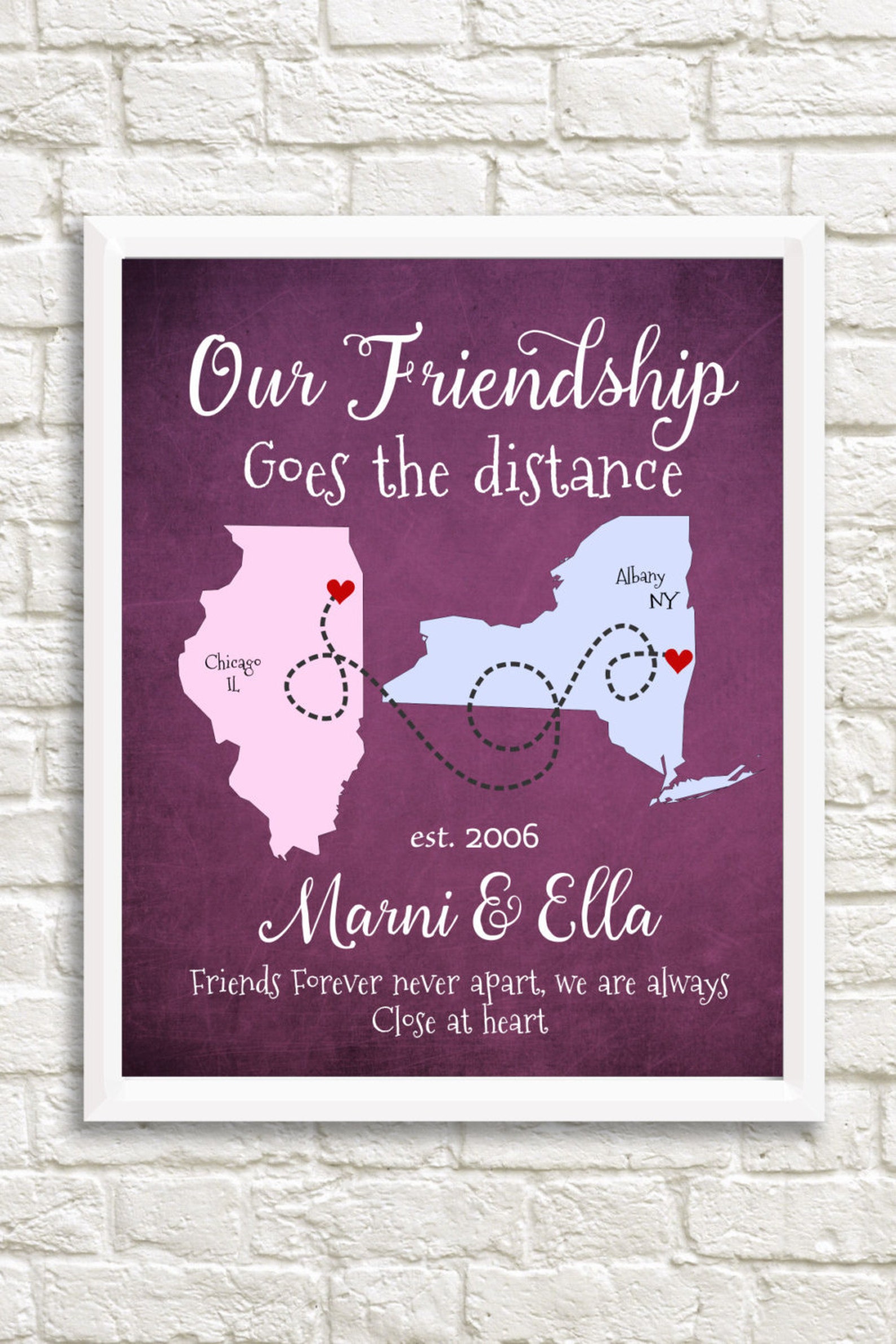Best Friend Map Best Friend Long Distance Personalized Long | Etsy