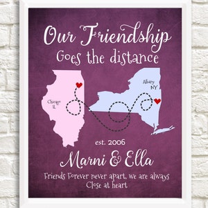 Best Friend Map, Best Friend Long Distance, Personalized Long Distance ...