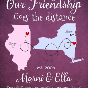 Best Friend Map, Best Friend Long Distance, Personalized Long Distance ...