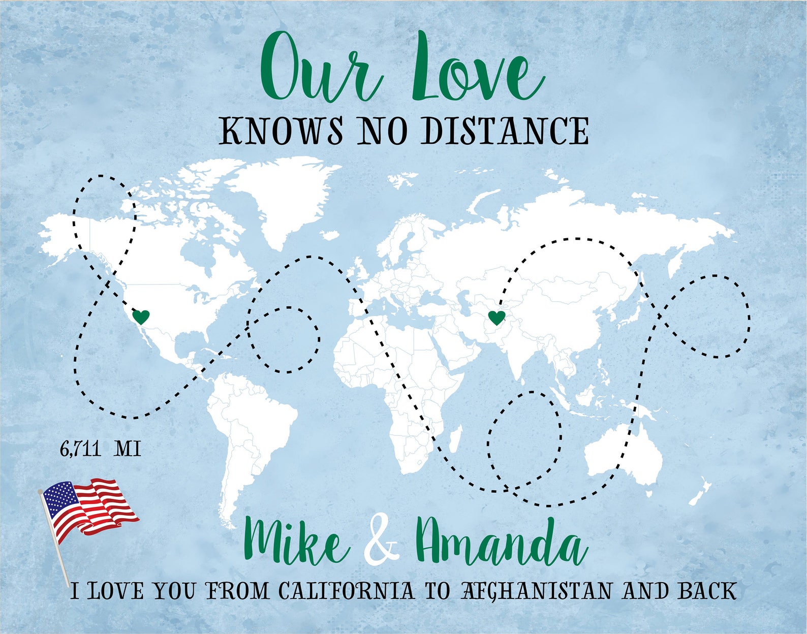 Long Distance Relationship Map, World Map, Deployment Gift ...