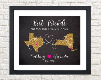 Best Friend Map Long Distance Friendship Map Friends Moving | Etsy