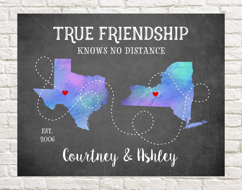 Gift for Friend Best Friends Long Distance Map Long Distance - Etsy