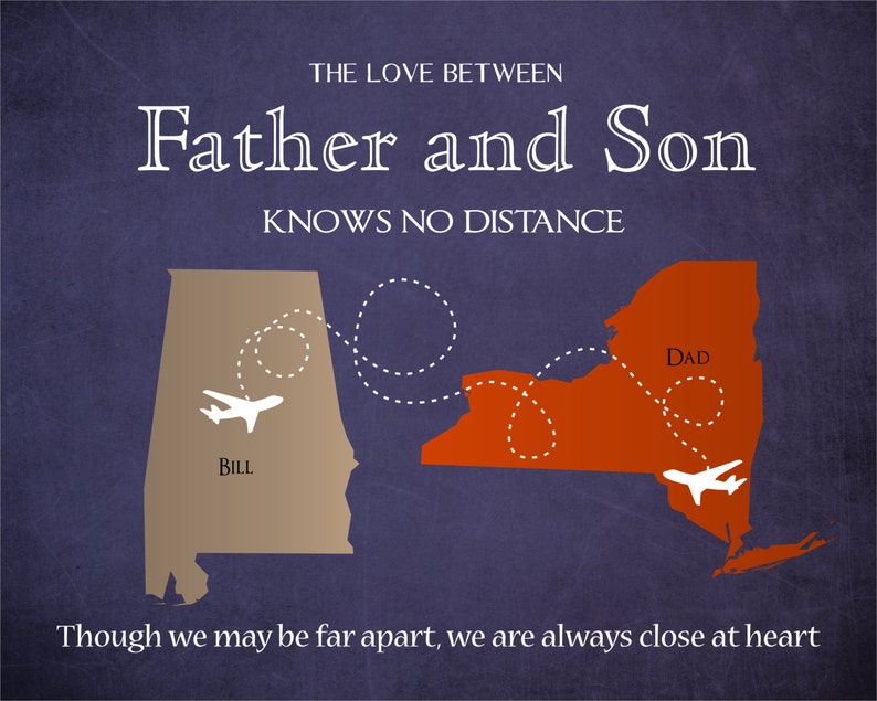 Christmas Gift for Dad Long Distance Father Son Map | Etsy