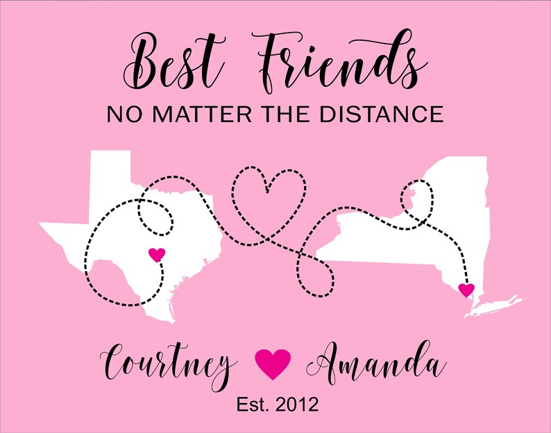 Best Friend Map Long Distance Friendship Map Friends Moving - Etsy