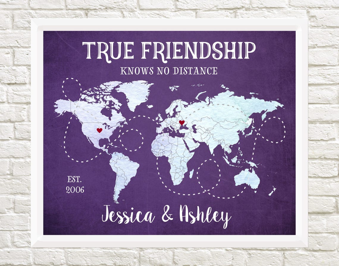 Best Friend Map Long Distance Friendship Map Friends Moving - Etsy