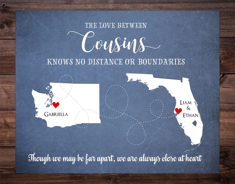 Gift for Cousin Christmas Gift Long Distance Cousin Map - Etsy