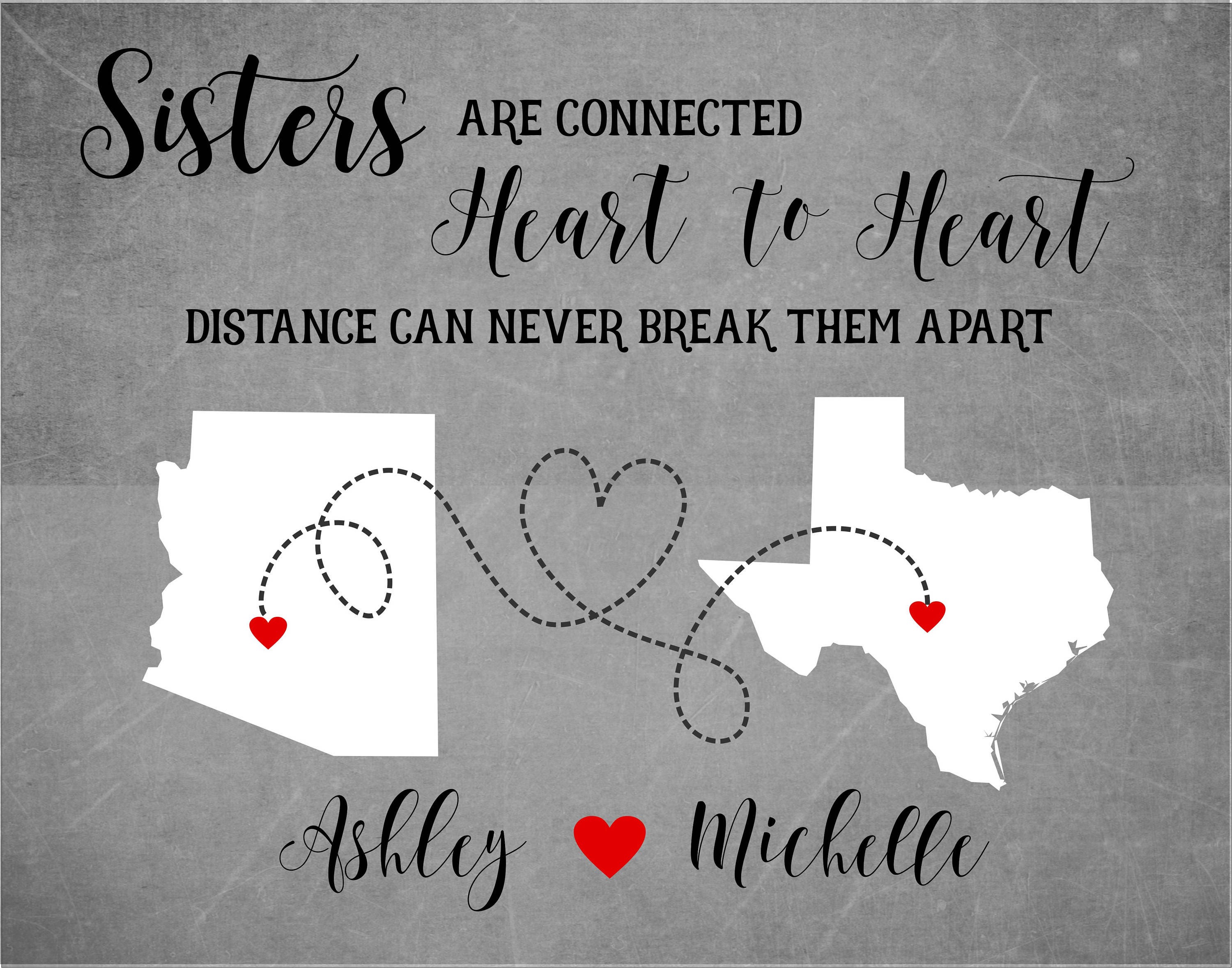 Gift for Sister, Long Distance Sister Map, Sister Moving Away, Going to ...