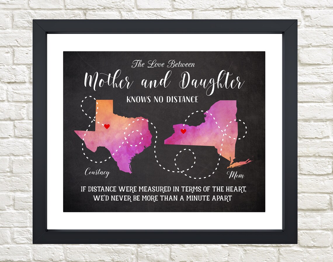 Gift for Mom, Mother's Day, Long Distance Map, the Love Between Mother ...