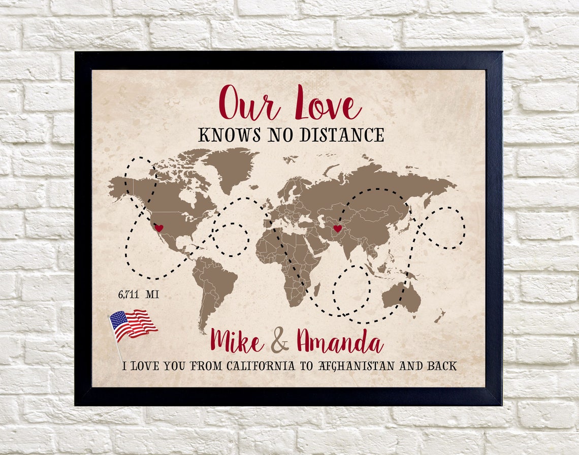 Long Distance Relationship Map World Map Deployment Gift | Etsy