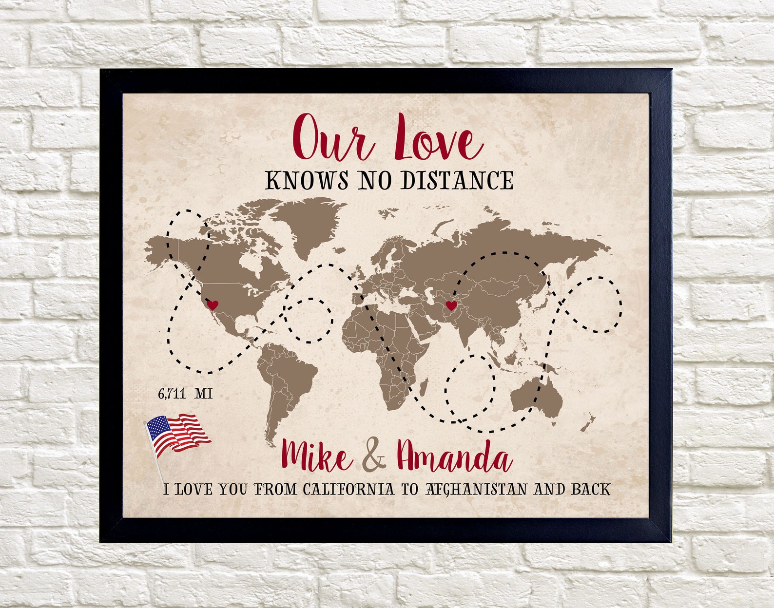 Long Distance Relationship Map, World Map, Deployment Gift ...