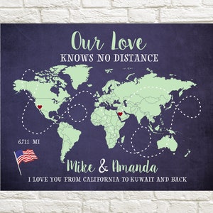 Long Distance Relationship Map, World Map, Deployment Gift ...