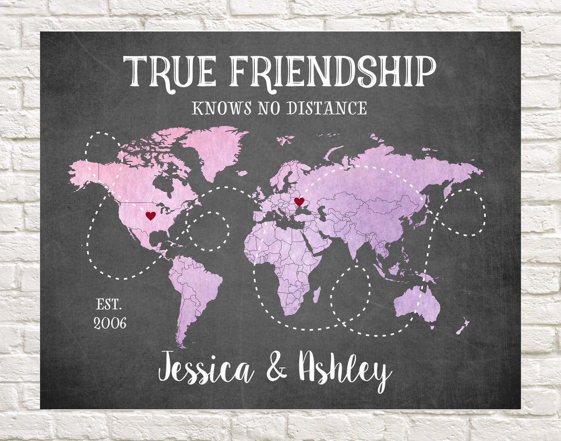 Best Friend Map Long Distance Friendship Map Friends Moving - Etsy