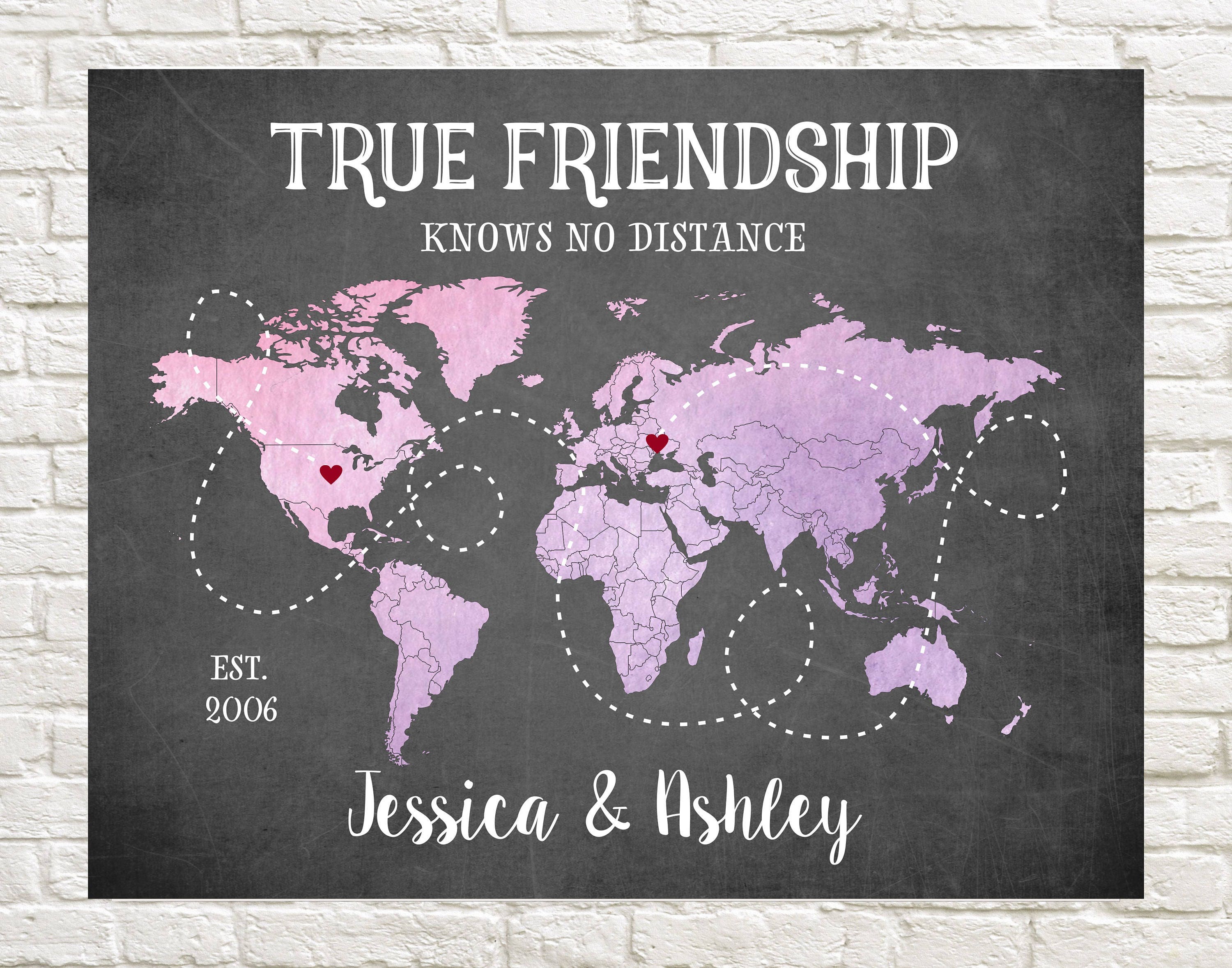 Best Friend Map Long Distance Friendship Map Friends Moving - Etsy