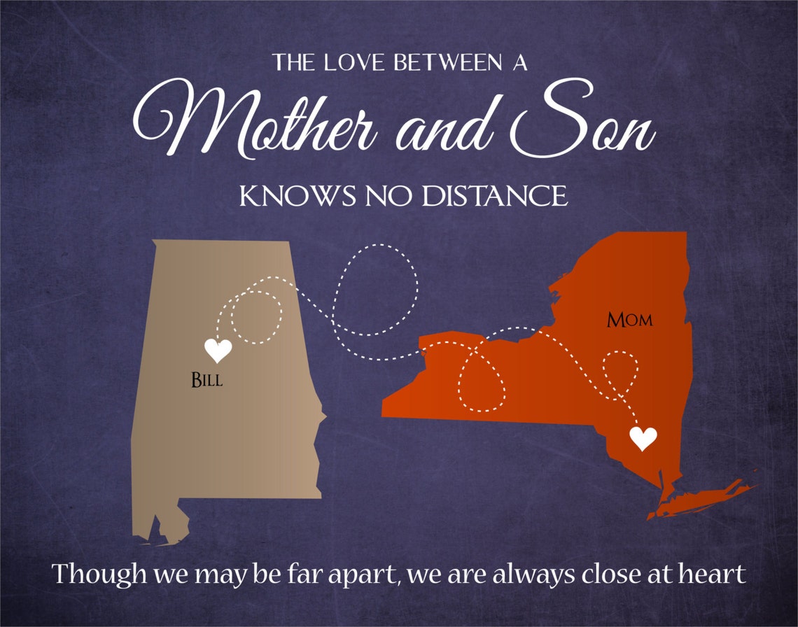 Mother's Day Gift for Mom Long Distance Mother Son Map - Etsy