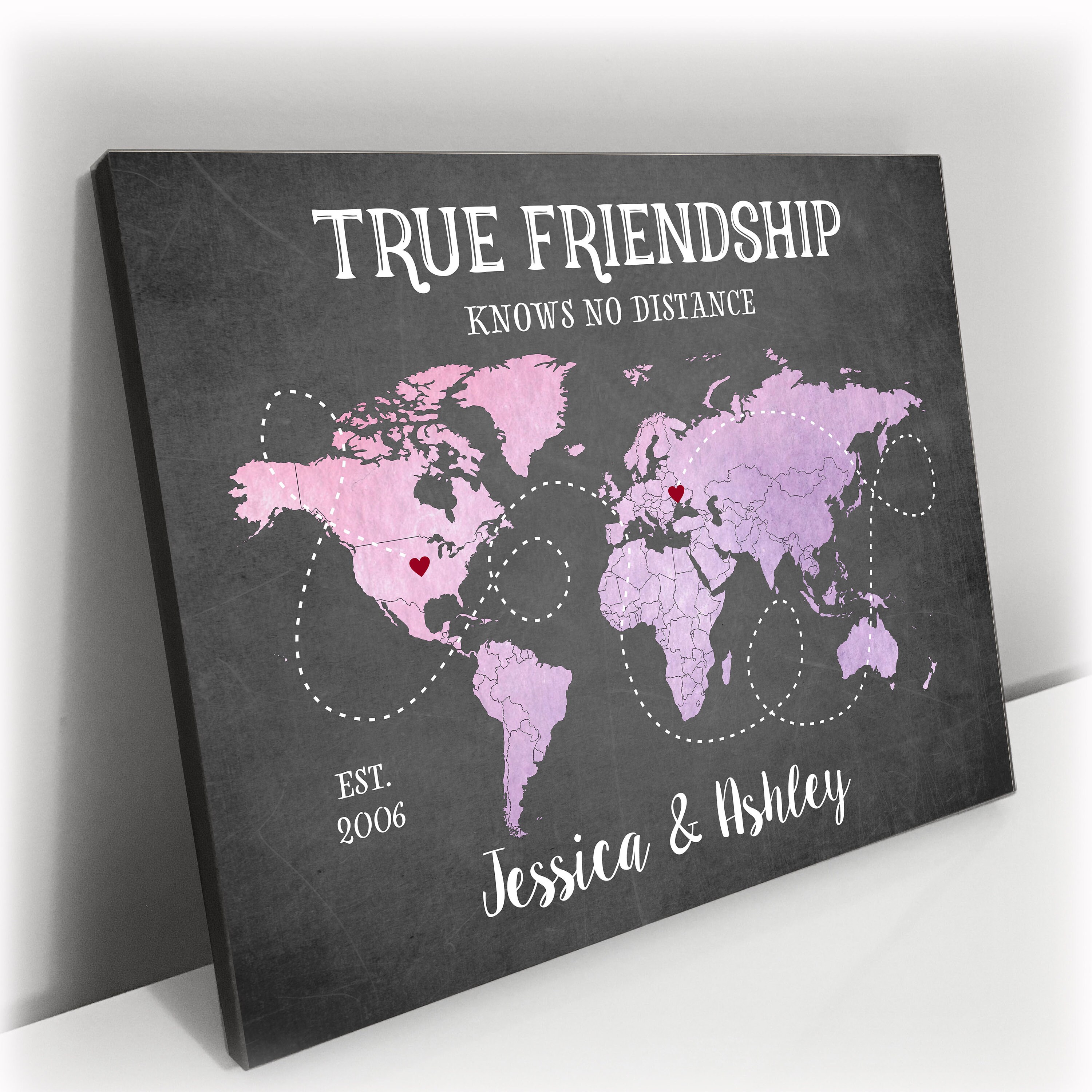 Best Friend Map Long Distance Friendship Map Friends Moving - Etsy