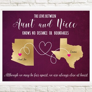Gift for Aunt, Mother's Day Gift for Aunt, Long Distance Map ...