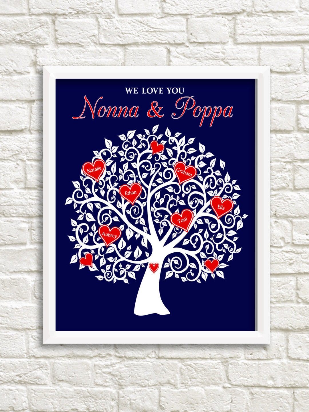 Nonna and Poppa Heart Family Tree, Christmas Gift for Nonna & Poppa ...