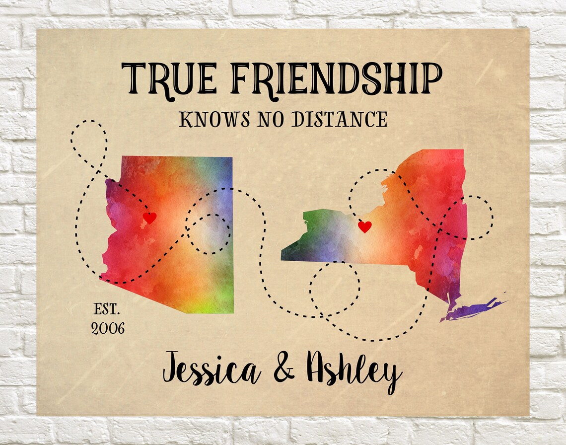 Gift for Friend Best Friends Long Distance Map Long Distance - Etsy