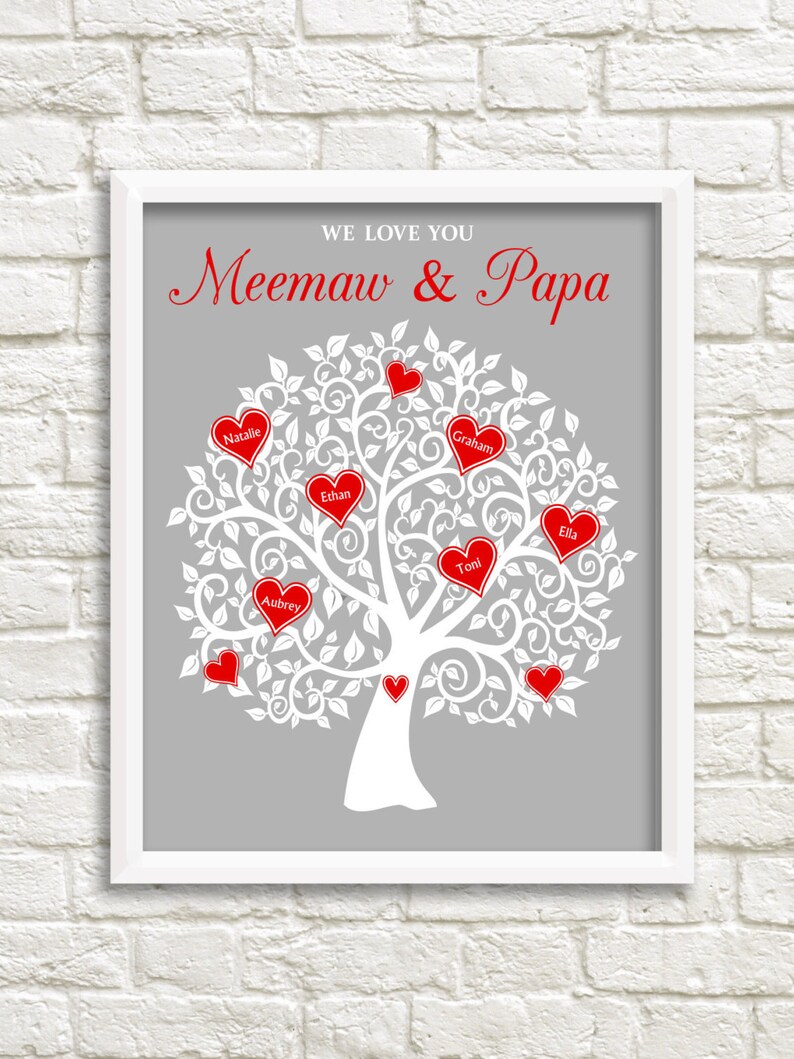 Meemaw and Papa Heart Family Tree, Gift for Meemaw & Papa ...
