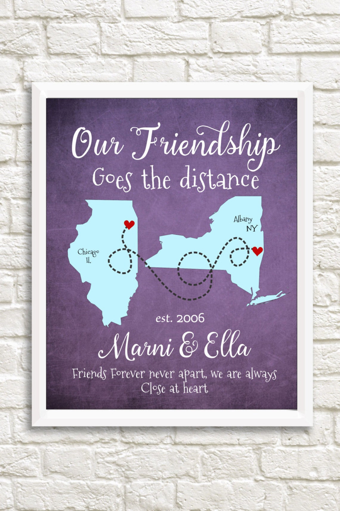 Best Friend Map Best Friend Long Distance Personalized Long | Etsy