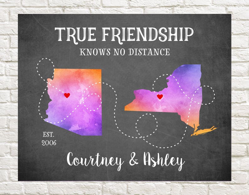 Gift for Friend, Best Friends Long Distance Map, Long Distance ...