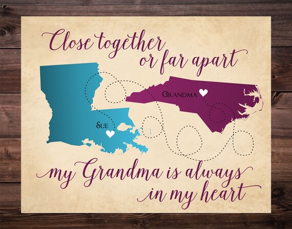 Gift for Grandma Grandma Long Distance Map Personalized | Etsy