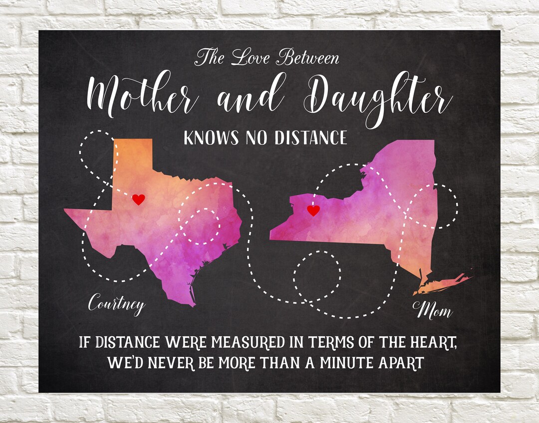 Gift for Mom, Mother's Day, Long Distance Map, the Love Between Mother ...