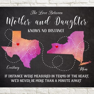 Gift for Mom, Mother's Day, Long Distance Map, the Love Between Mother ...