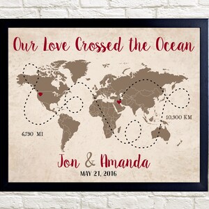 Long Distance Relationship Map, World Map, Deployment Gift ...