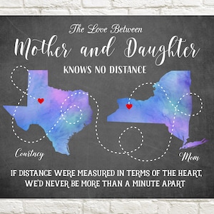 Gift for Mom, Mother's Day, Long Distance Map, the Love Between Mother ...