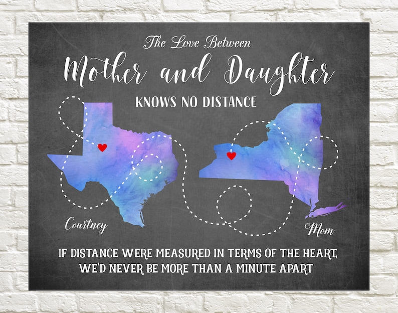 Gift for Mom, Mother's Day, Long Distance Map, the Love Between Mother ...